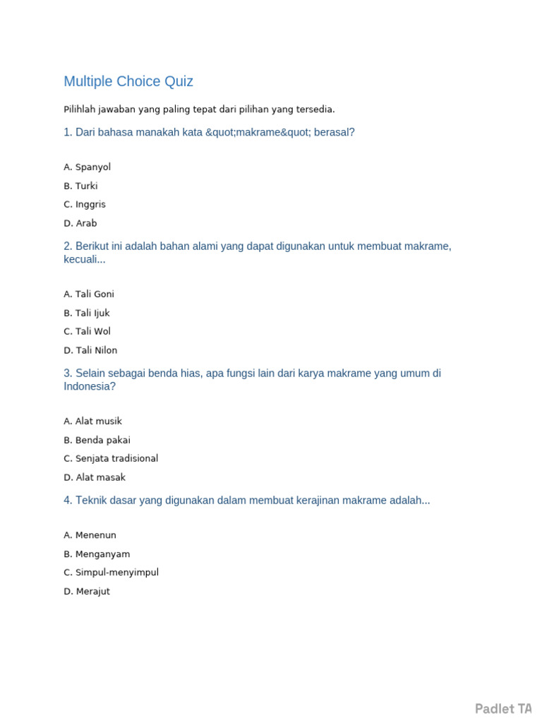 Multiple Choice Quiz | PDF
