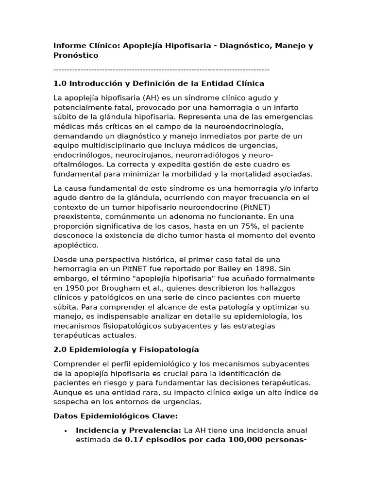 Apoplejia Hipofisario Resumen | PDF | Carrera | Isquemia