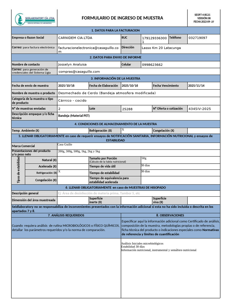 Formulario Desmechado de Cerdo (Bandeja) | PDF | Tarjeta de crédito