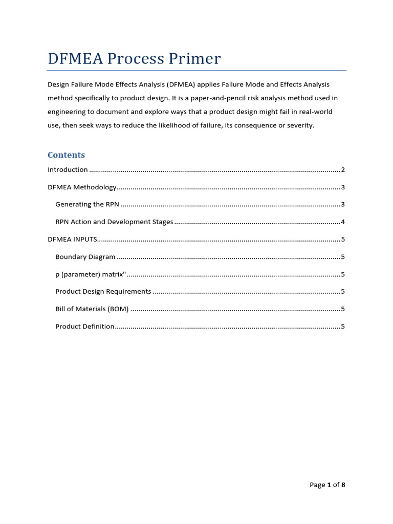 DFMEA Methodology Primer R0 | PDF