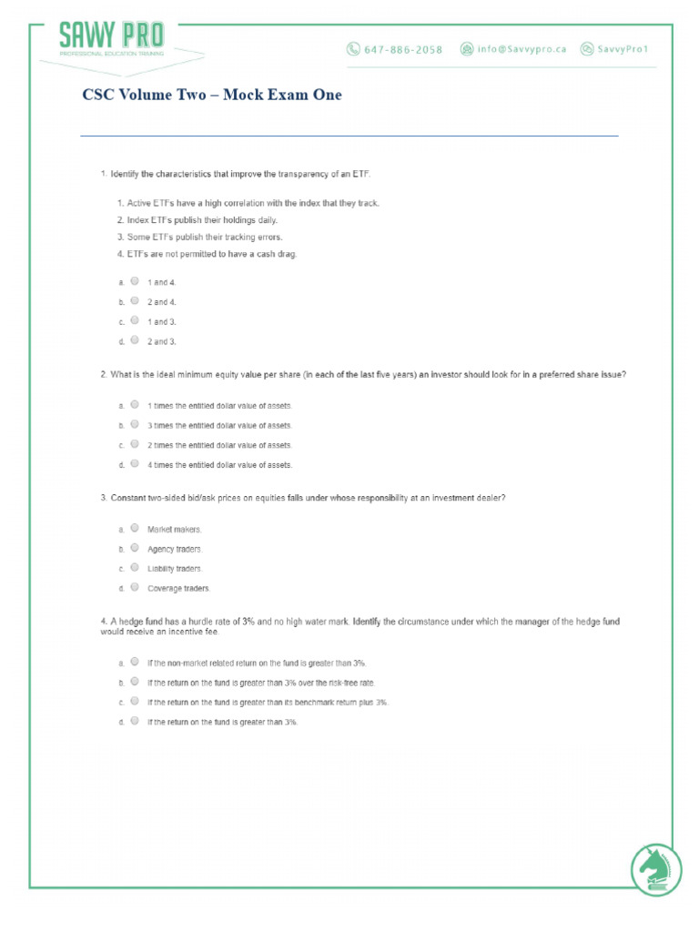 CSC Volume Two Mock Exam Answers | PDF
