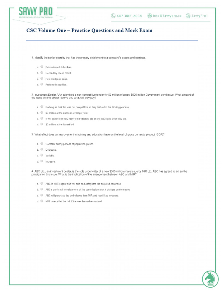 CSC Vol One Mock Exam 1 | PDF