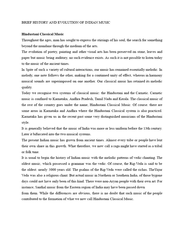 Brief History and Evolution of Indian Music | PDF | Classical And Art ...