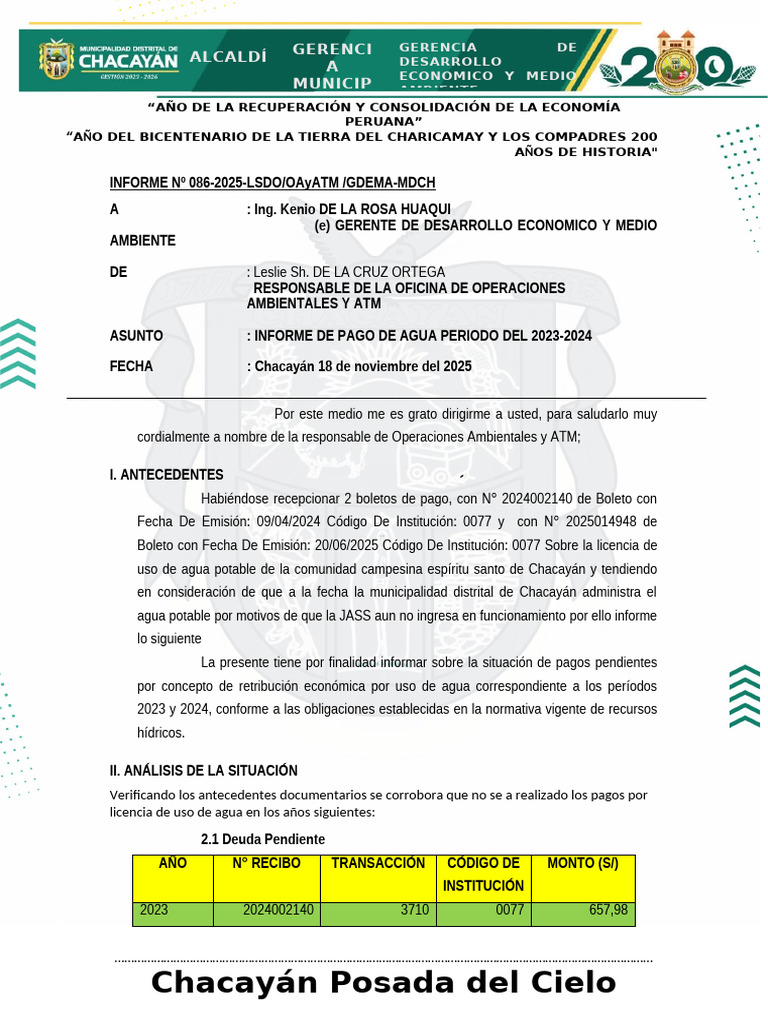 Informe 086 Informe de Pago de Agua Periodo Del 2023-2024 | PDF