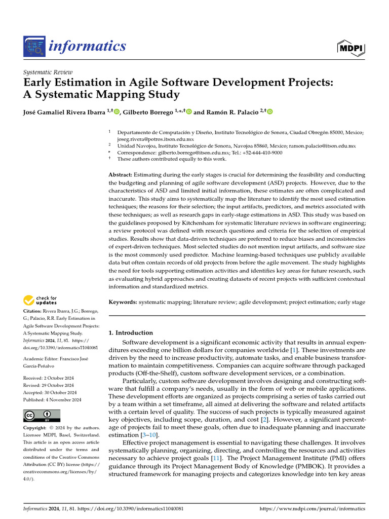 5 Early Estimation in Agile Software Development Projects a Systematic ...