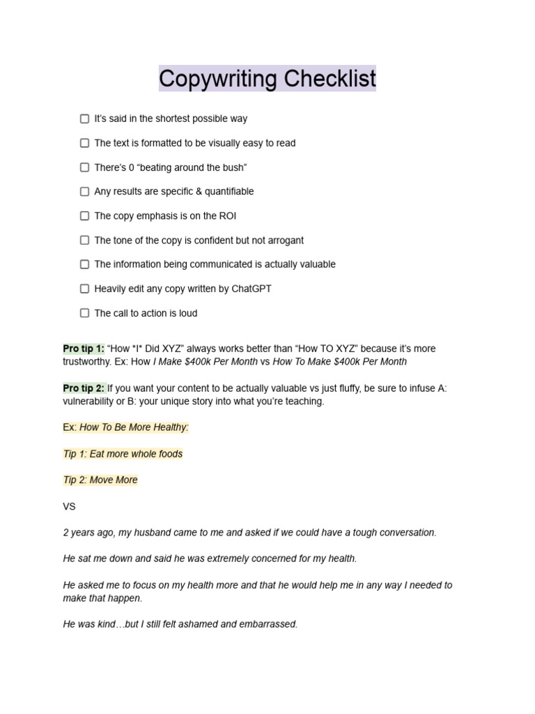 01 Copywriting Checklist | PDF