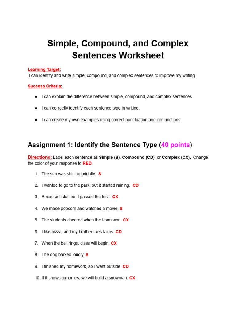 Sentence Types Worksheet for Writing Skills | PDF | Grammar | Language ...
