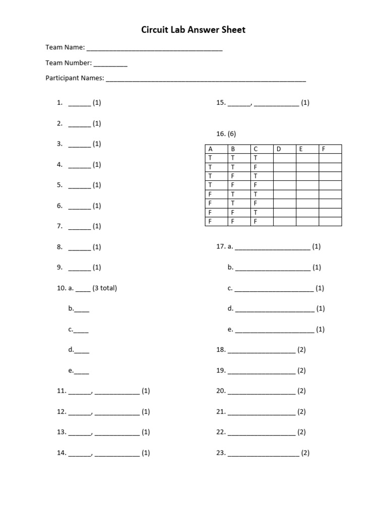 Circuit Lab Answer Sheet - Umso | PDF | Chess | Chess Theory