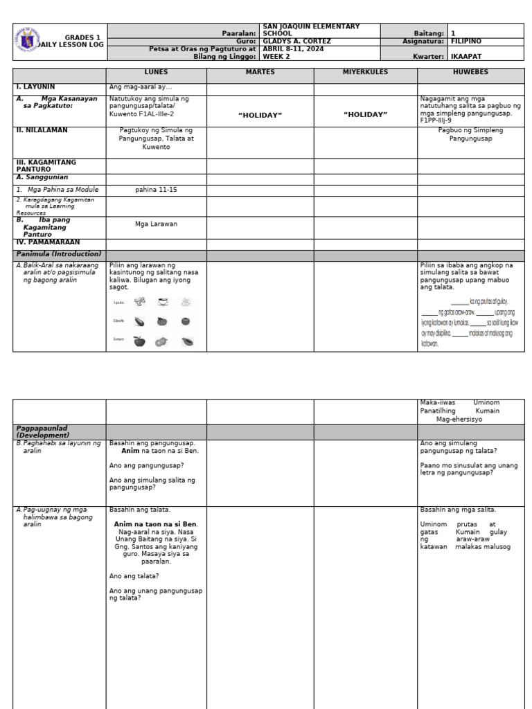 q4 Week 2 Dll Fil 1 | PDF