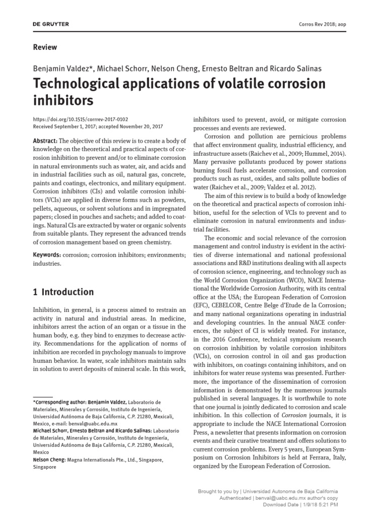 Corros Rev 2018 Aop Technological Applic | PDF | Corrosion ...