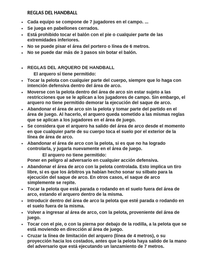 Reglas Esenciales del Handball | PDF