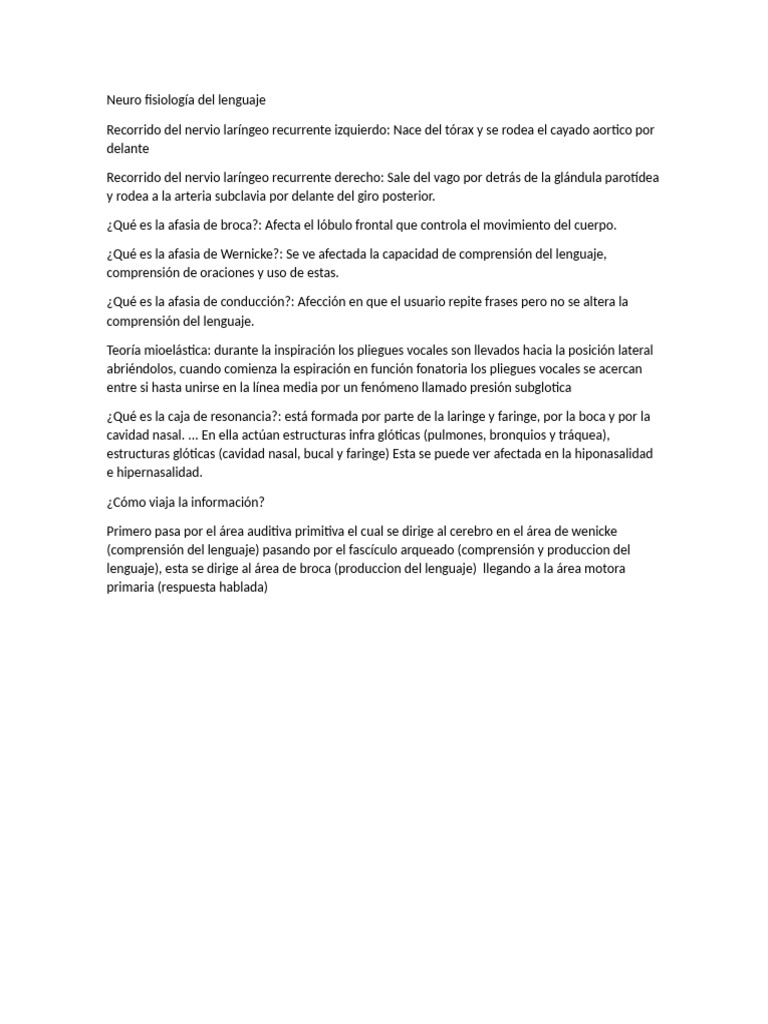 Neuro Fisiología Del Lenguaje Pdf
