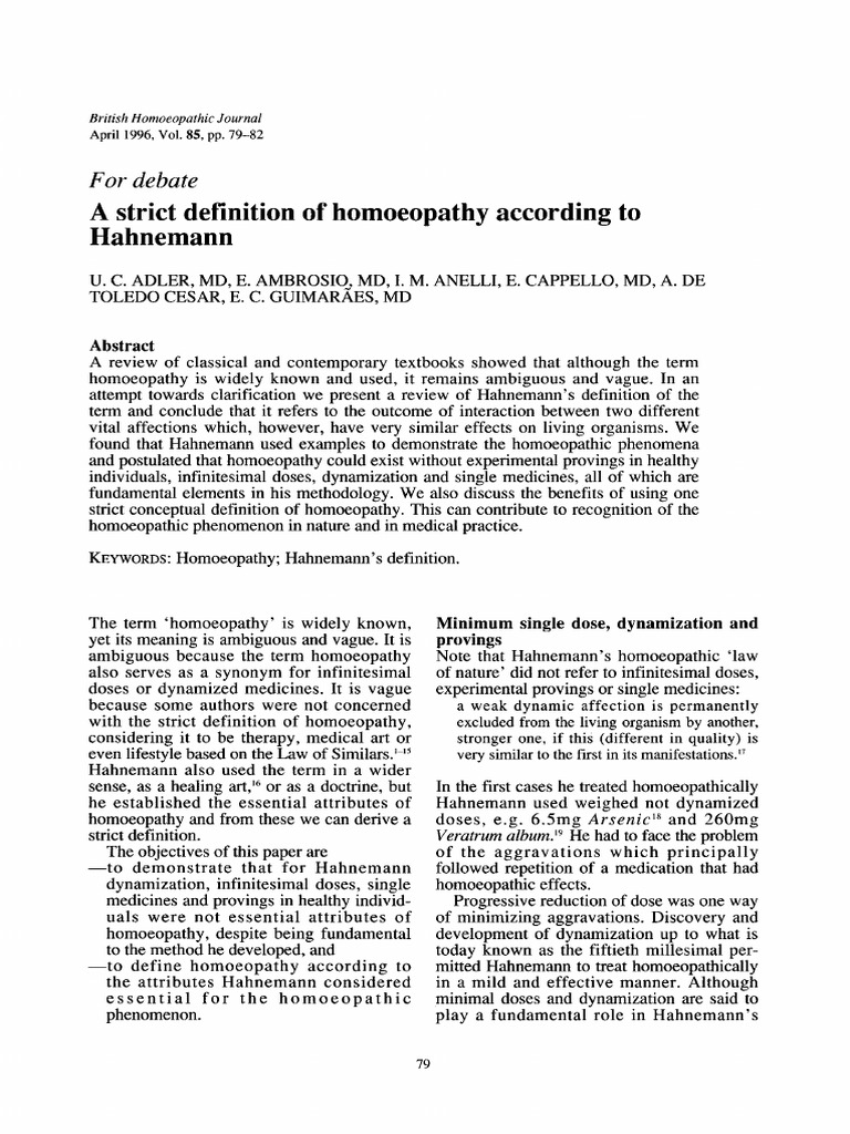A Strict Definition of Homoeopathy According To Hahnemann - U.C. Adler ...