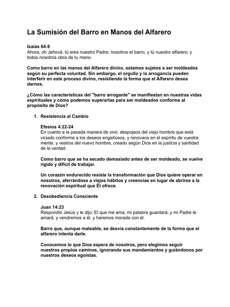La Sumisión del Barro en Manos del Alfarero | PDF | Espiritualidad ...
