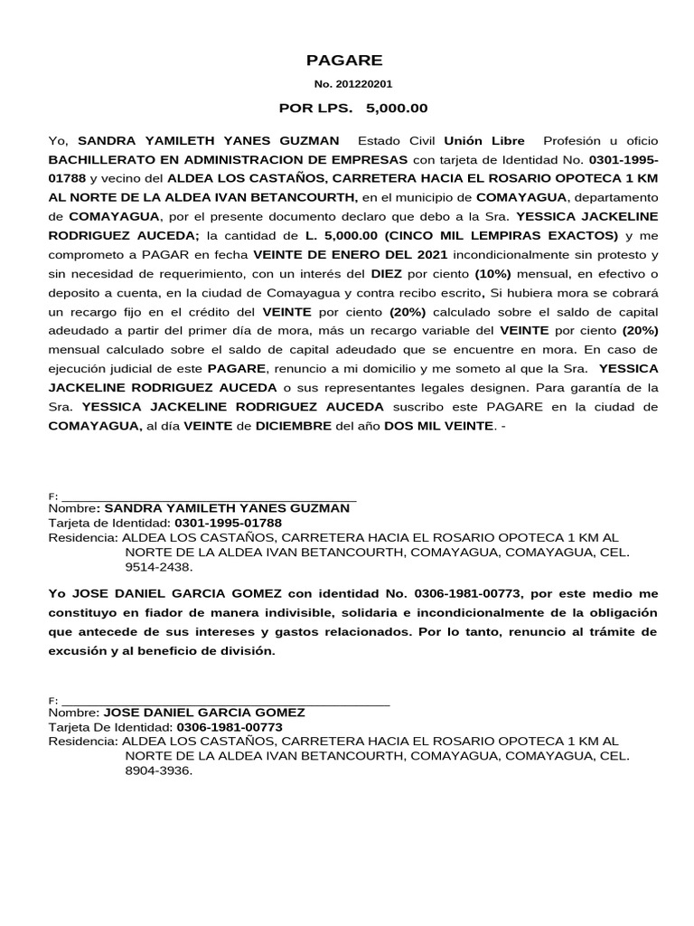Modelos de Pagare Con Aval Sandra Yamileth Yanes Guzman | PDF