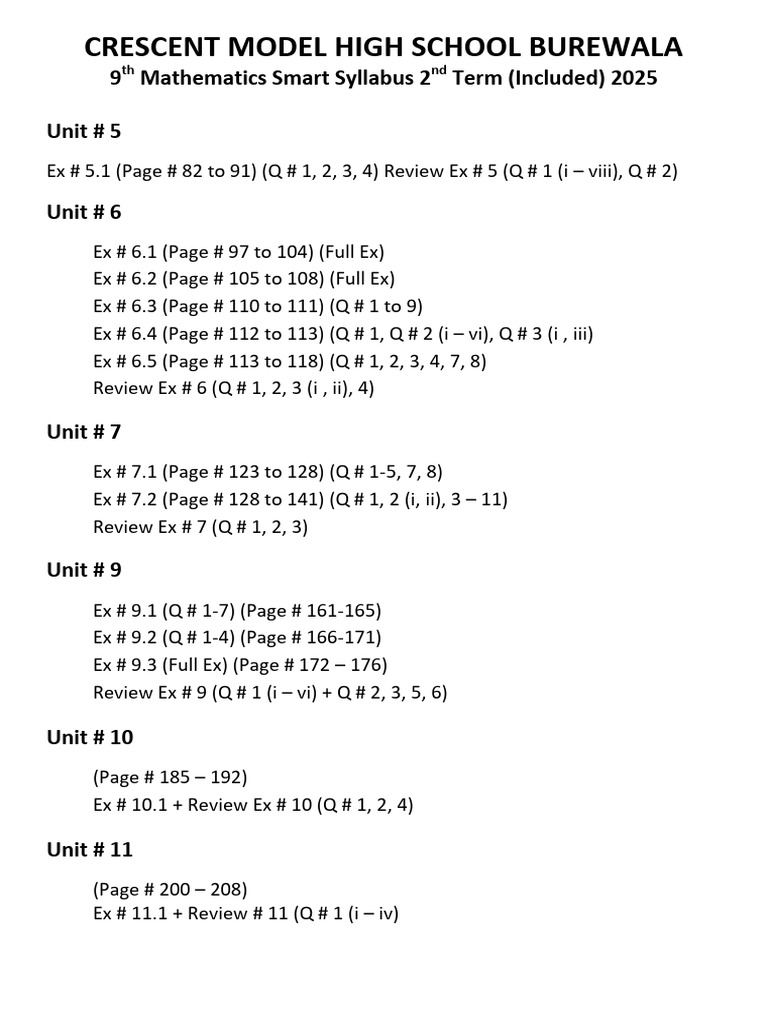 2nd Term Math Smart Syllabus 2025 | PDF