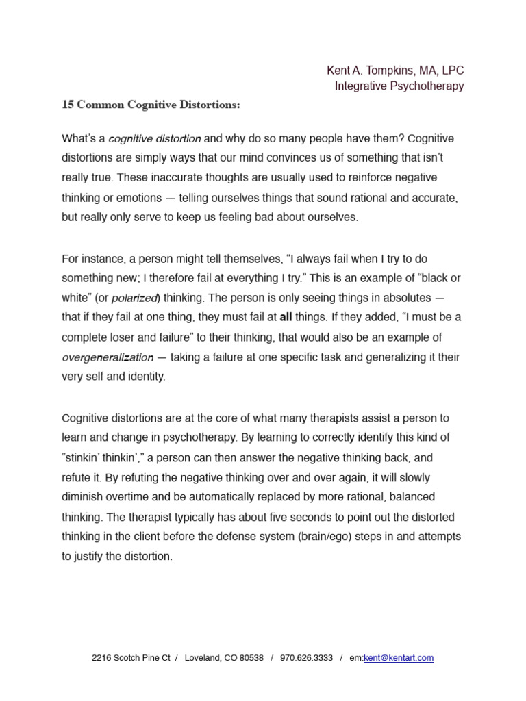 Cognitive Distortions PDF | PDF | Thought | Social Psychology