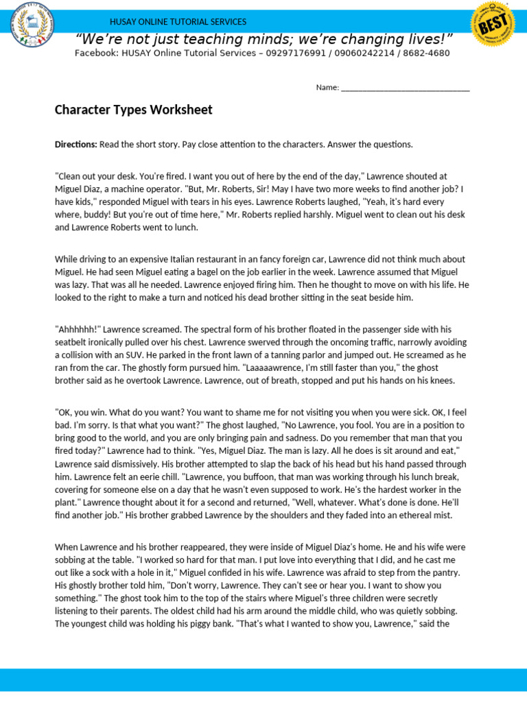 Character Types Worksheet | PDF