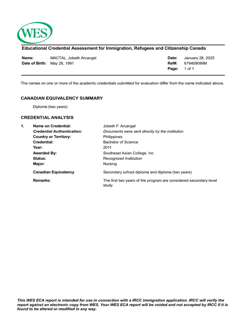 Educational Credential Assessment For Immigration, Refugees and ...