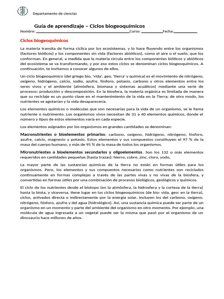 Ciclos biogeoquimicos - Guia | PDF | Nitrógeno | Agua