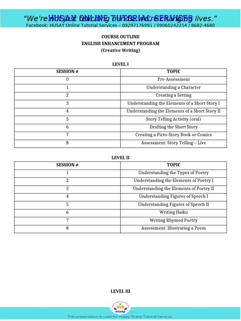 English Creative Writing Course Outline | PDF | Poetry | Stanzaic Form