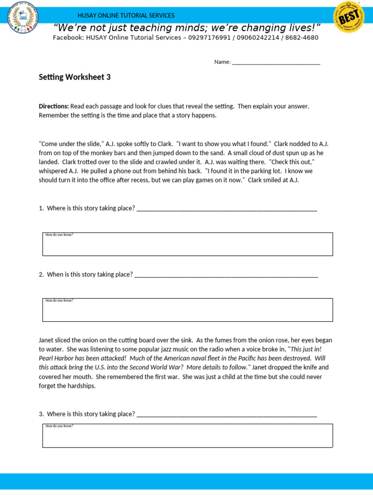 Setting Worksheet | PDF