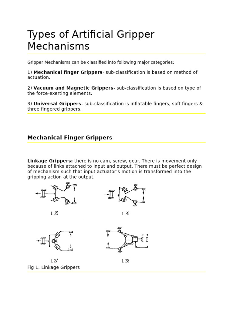 Types of Artificial Gripper Mechanisms Compress | PDF | Gear | Machines