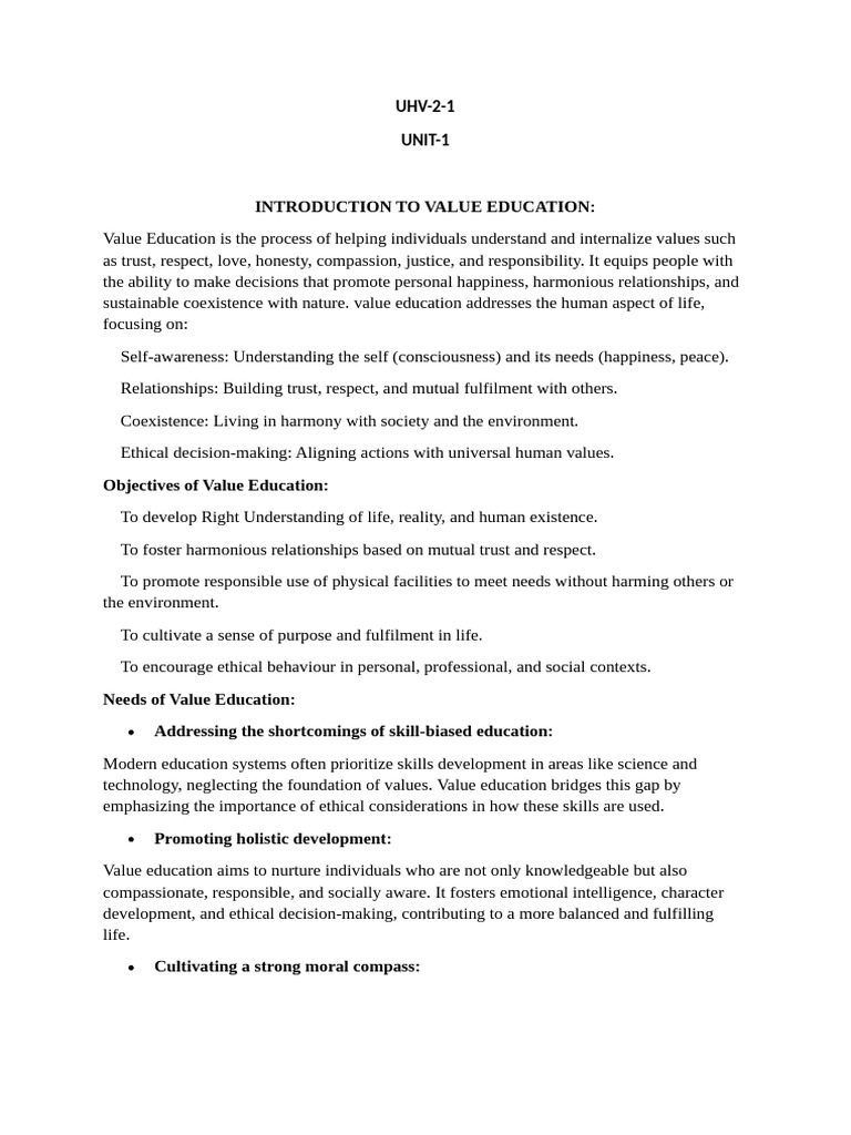 UHV-2-1 UNIT-1 | PDF | Happiness | Value (Ethics)