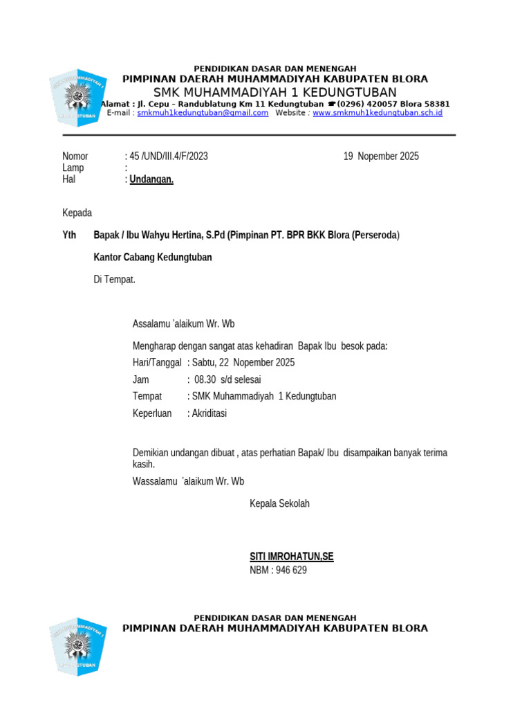 Undangan Dudi Akriditasi | PDF