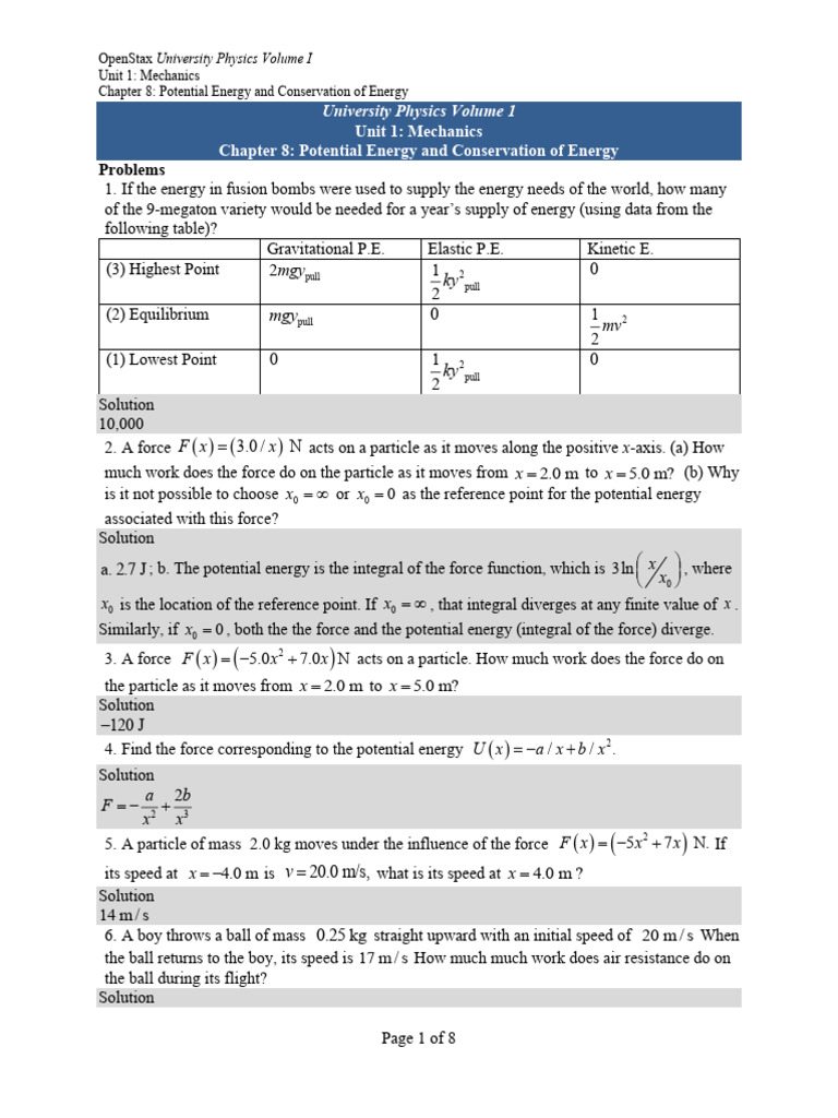 UniversityPhysicsVolume1-Ch08 Sample Questions | PDF | Force | Potential Energy