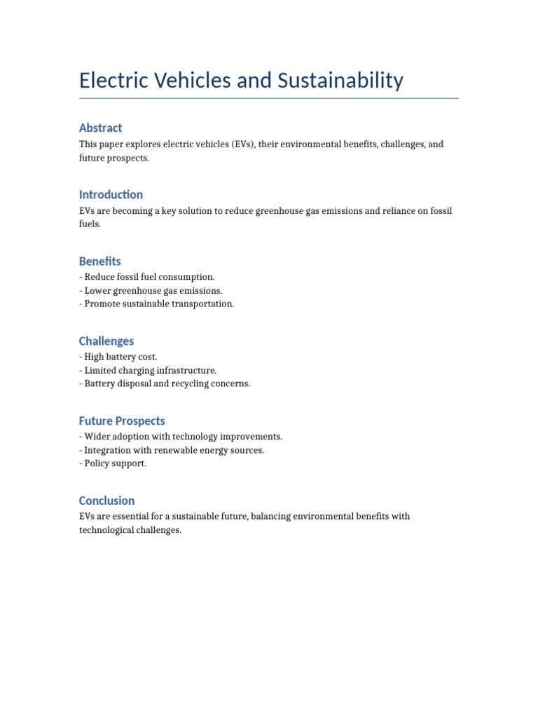 Electric Vehicles Research Paper | PDF