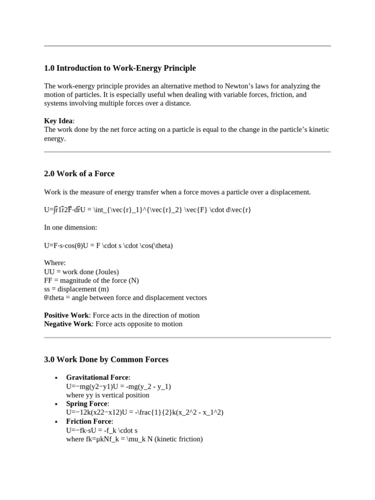 Work-Energy Principle Explained | PDF | Force | Potential Energy