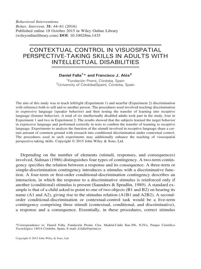 Contextual Control in Visuospatial Perspective-Taking Skills in Adults ...