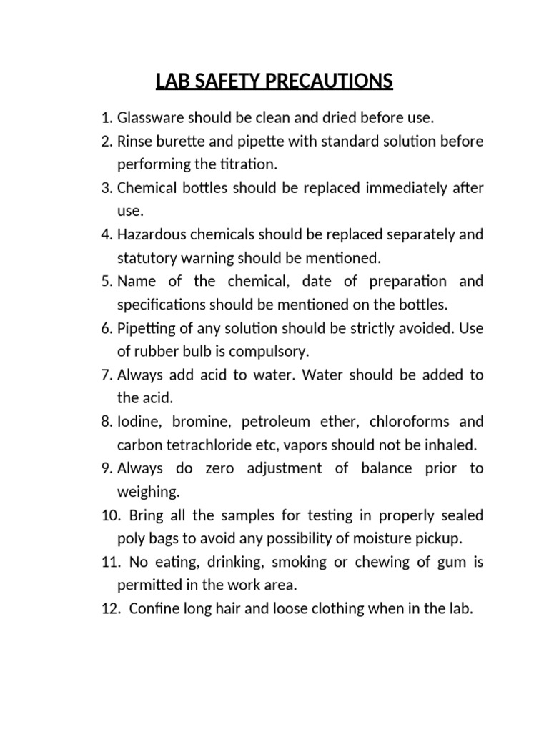 Lab Safety Precautions | PDF