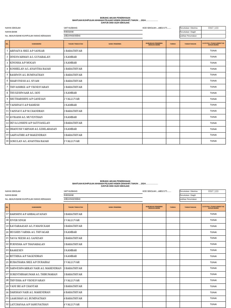 Bantuan KWAMP SJKT Klebang 2024 | PDF