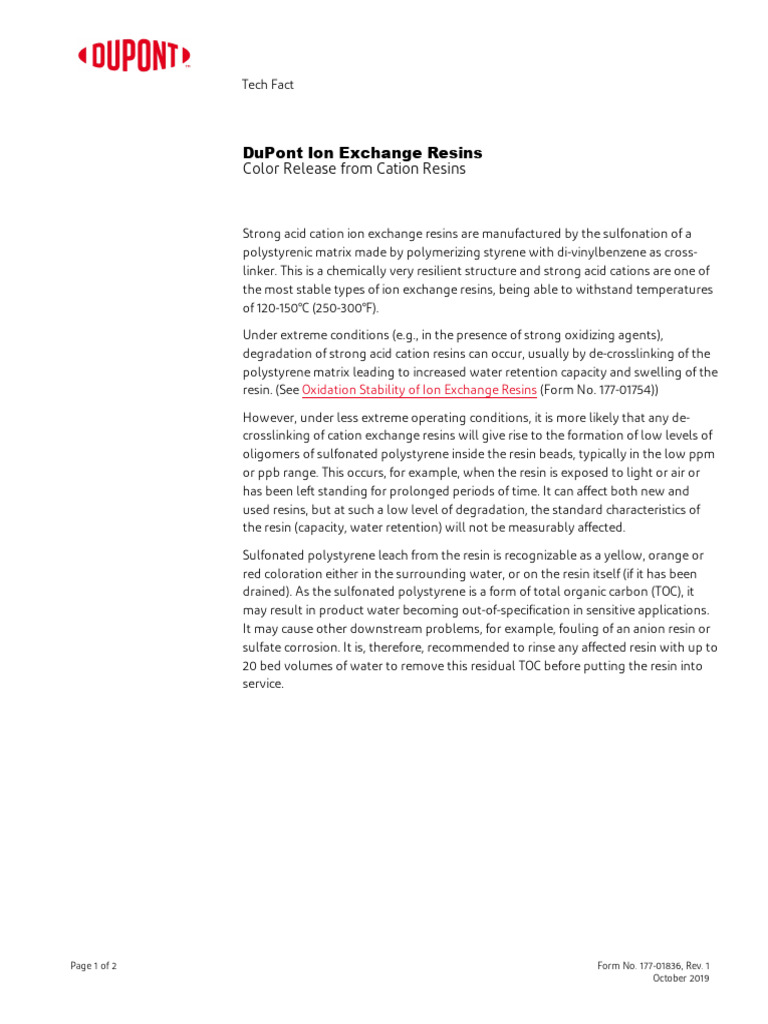 Cation Resin Color Release Explained | PDF | Ion | Polystyrene