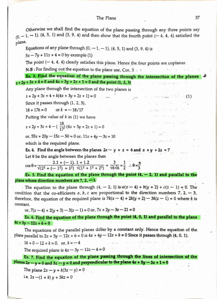 Coordinate Geometry (3D) - Plane | PDF