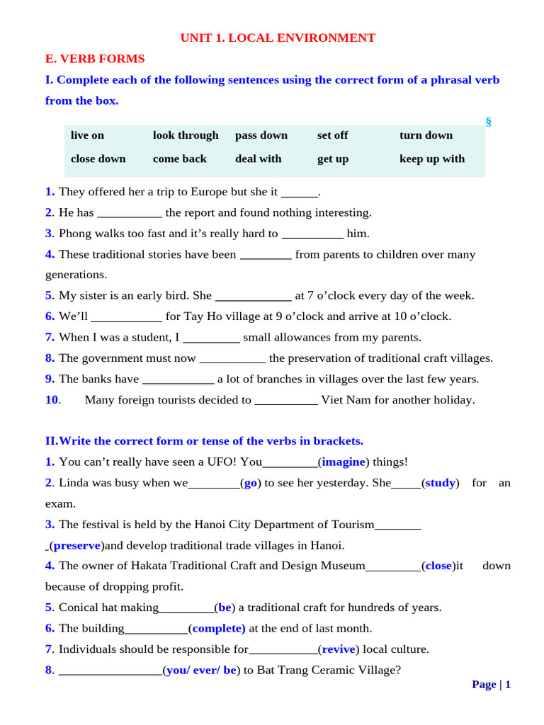 5. de Verb Forms e9 (Unit 1-6) | PDF