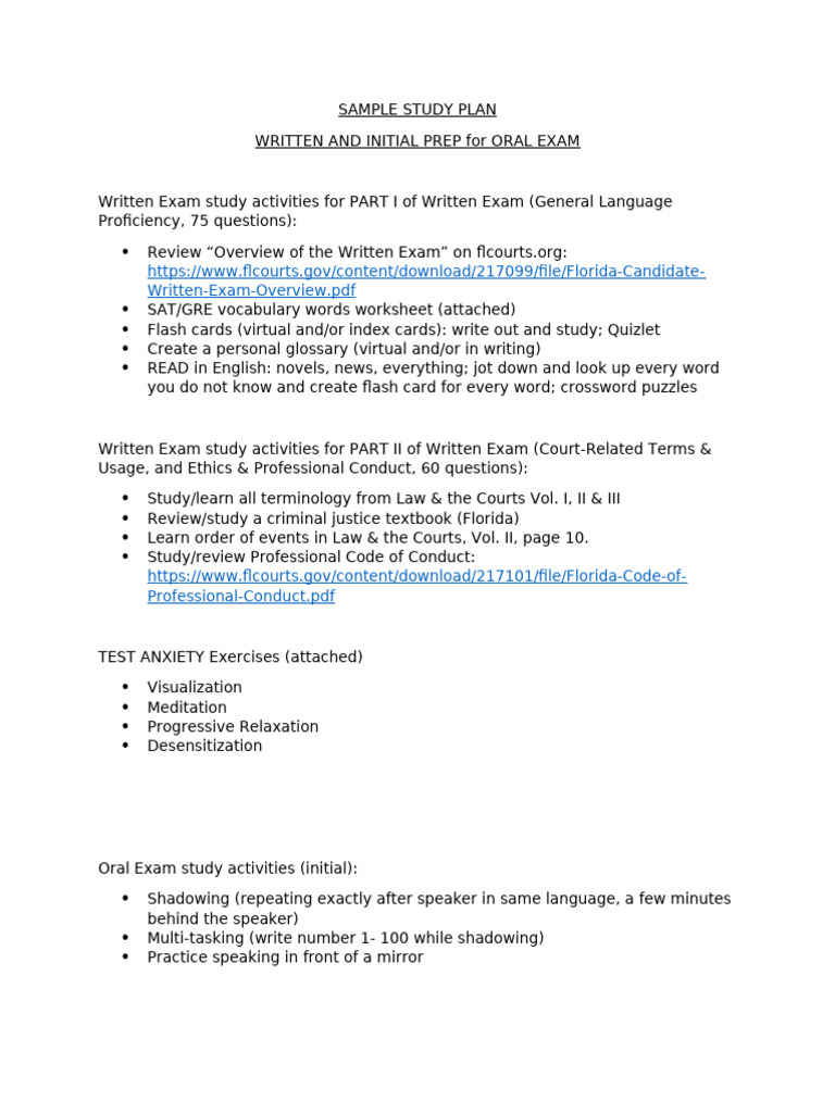 SAMPLE STUDY PLAN For Written and Oral Exams | PDF | Vocabulary | Sat
