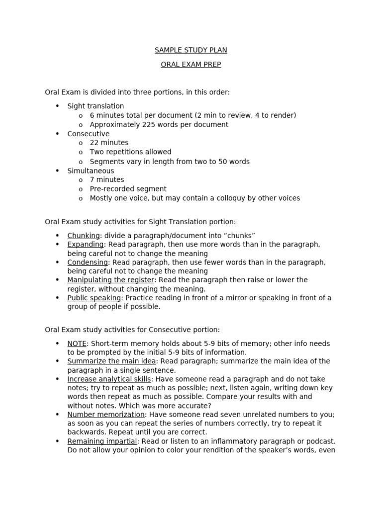 Sample Study Plan for Oral Exam | PDF | Cognition | Cognitive Science