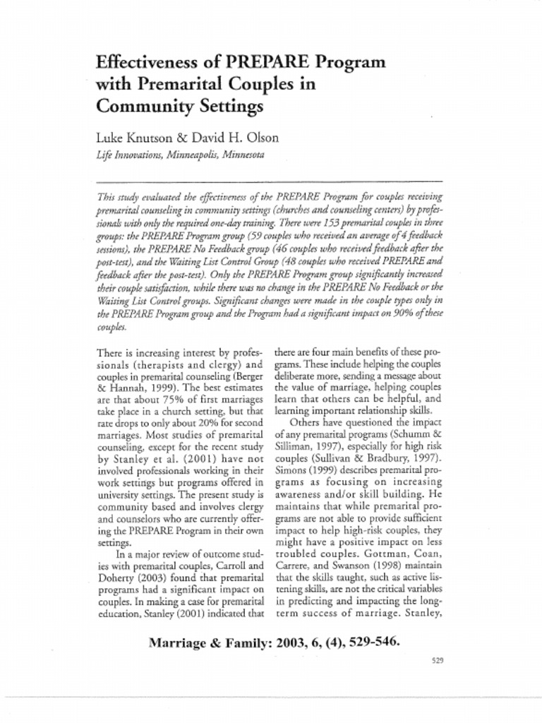 Knutson Olson 2003 PREPARE Study | PDF