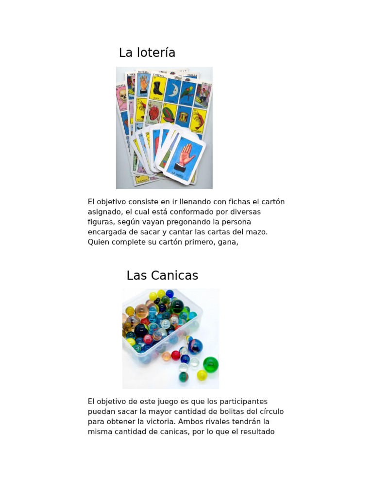 Juegos tradicionales: Lotería y más | PDF