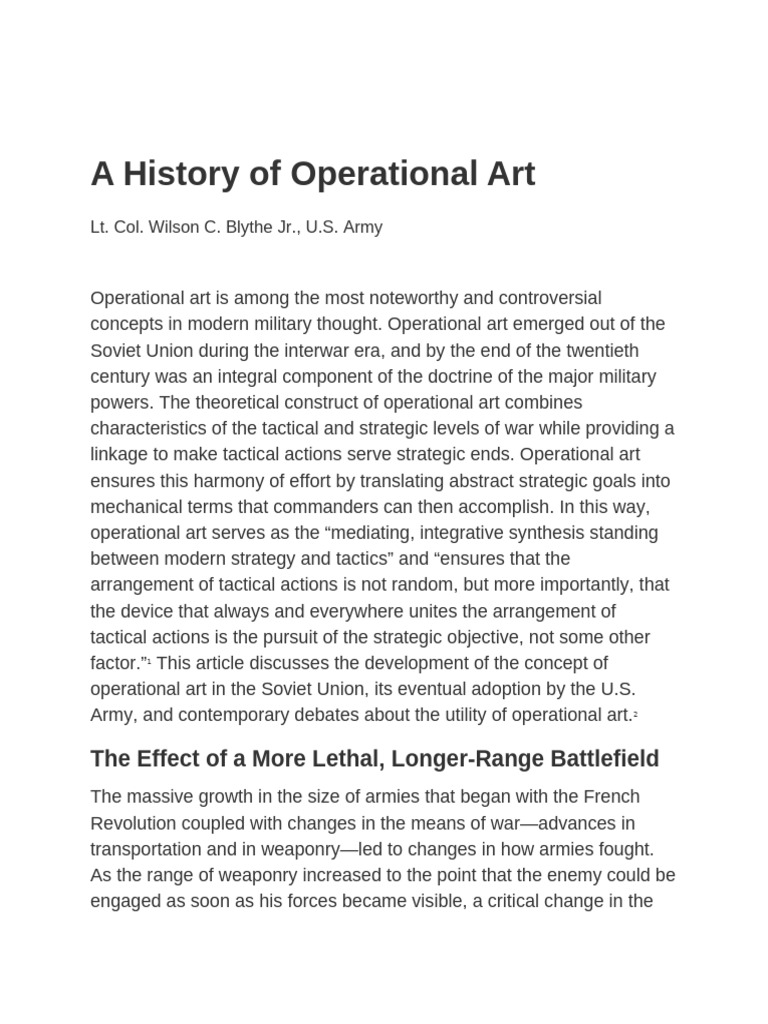 A History of Operational Art | PDF | Operational Level Of War ...