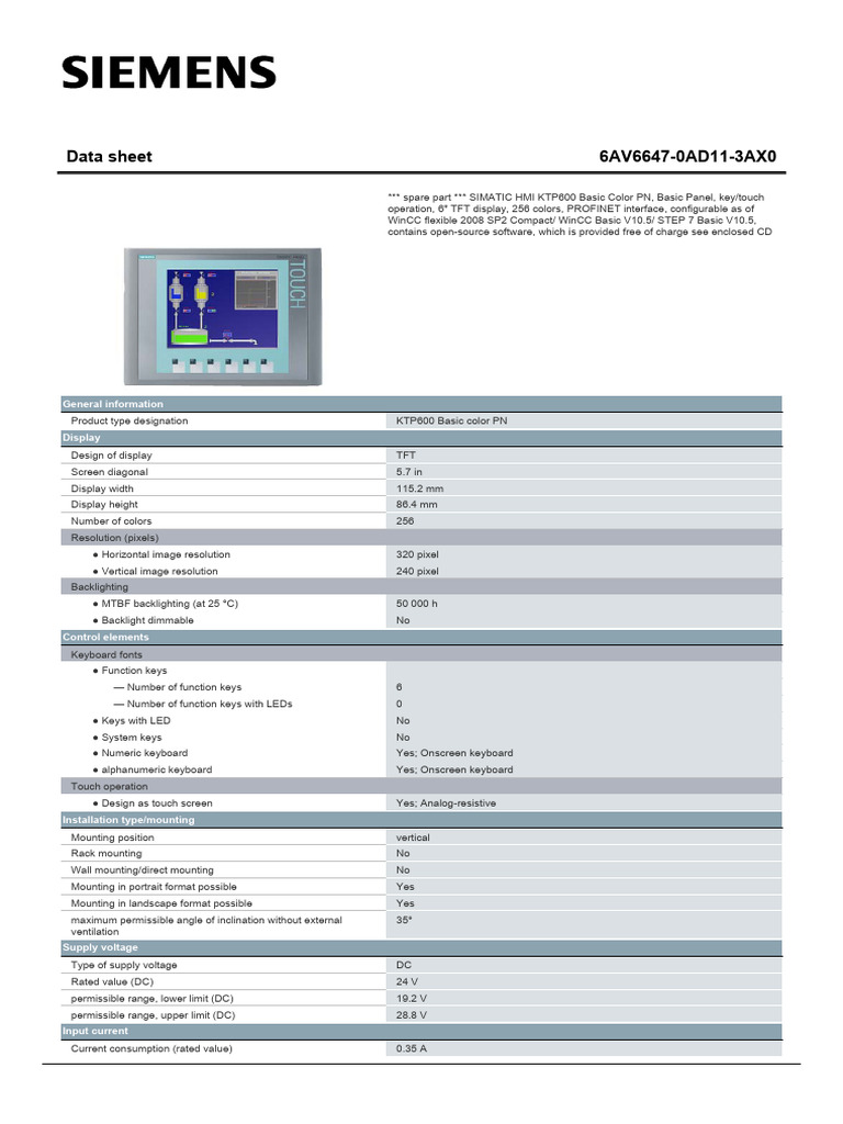 Simatic HMI Specification | PDF | Computer Keyboard | Display Resolution