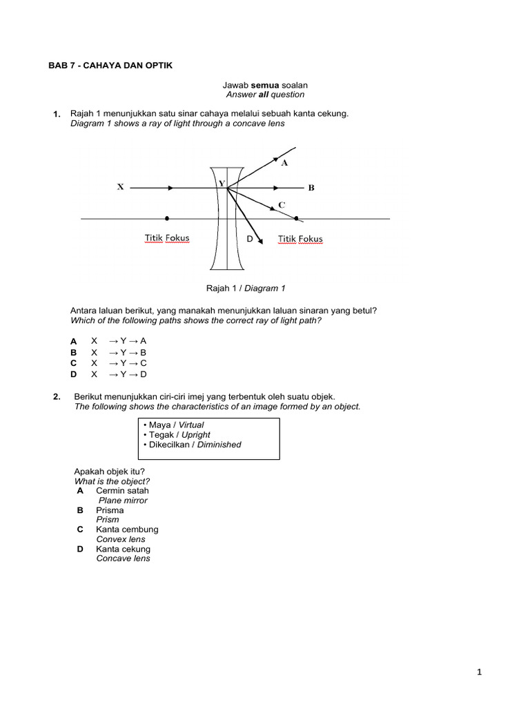 Prolab Sains t5 - Bab 7 Cahaya Dan Optik | PDF