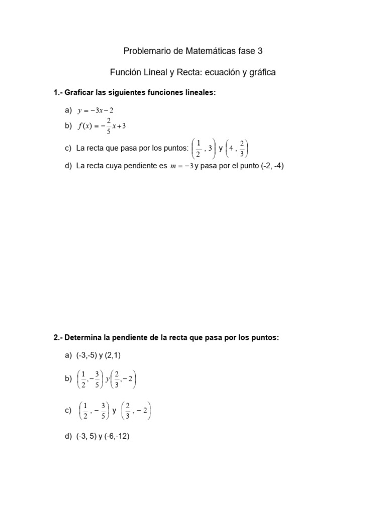 Problemario Fase 3 de Matemáticas 2025 | PDF | Línea (geometría) | Pendiente