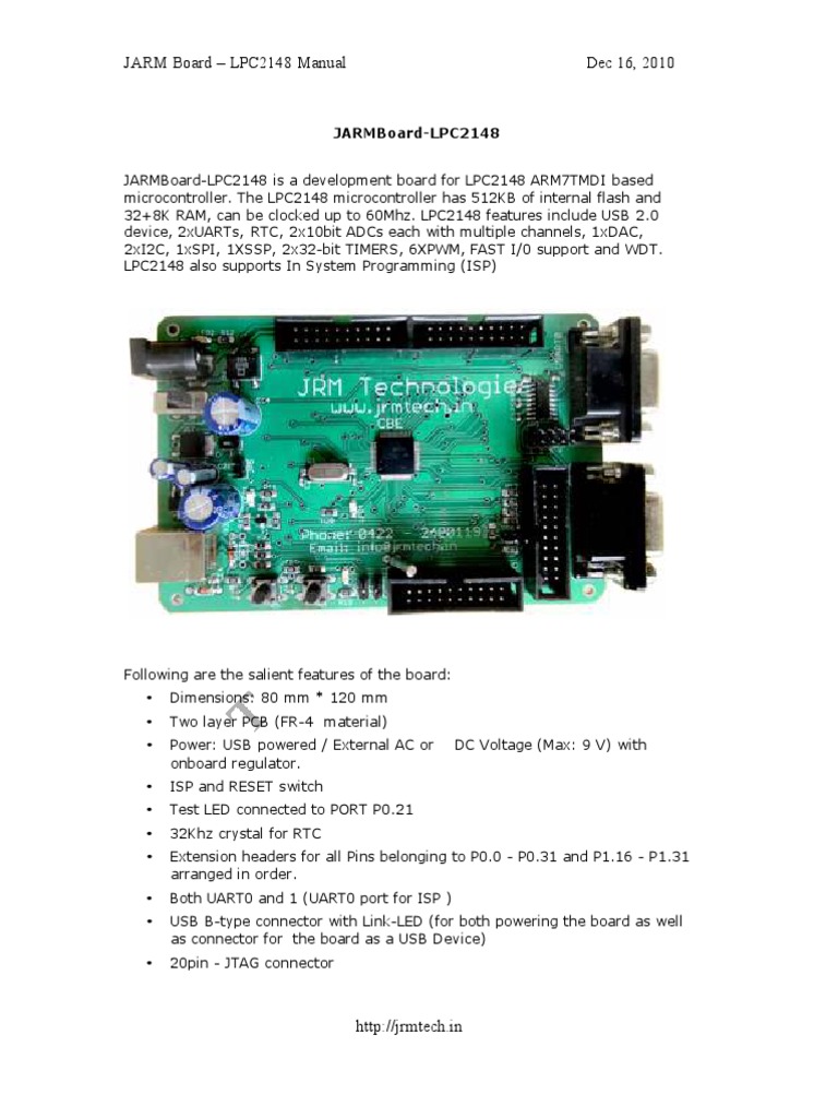 LPC2148 Dev Board User Guide | PDF | Usb | Electrical Connector