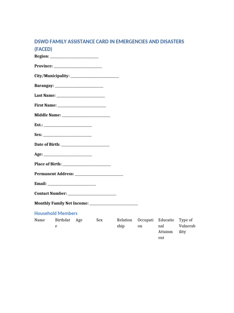 DSWD Faced Form | PDF