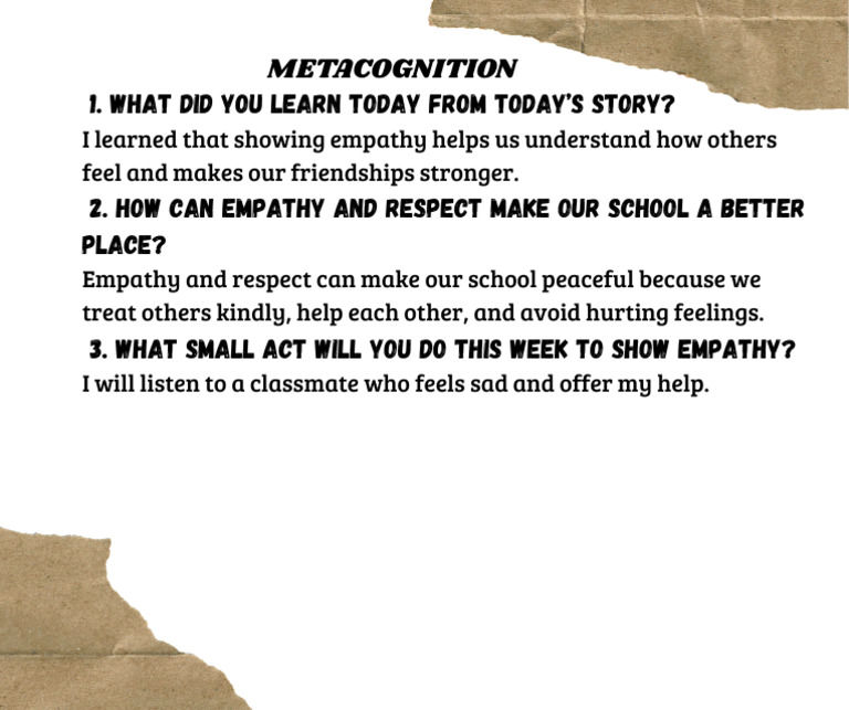 Metacognition: 1. What Did You Learn Today From Today's Story? | PDF