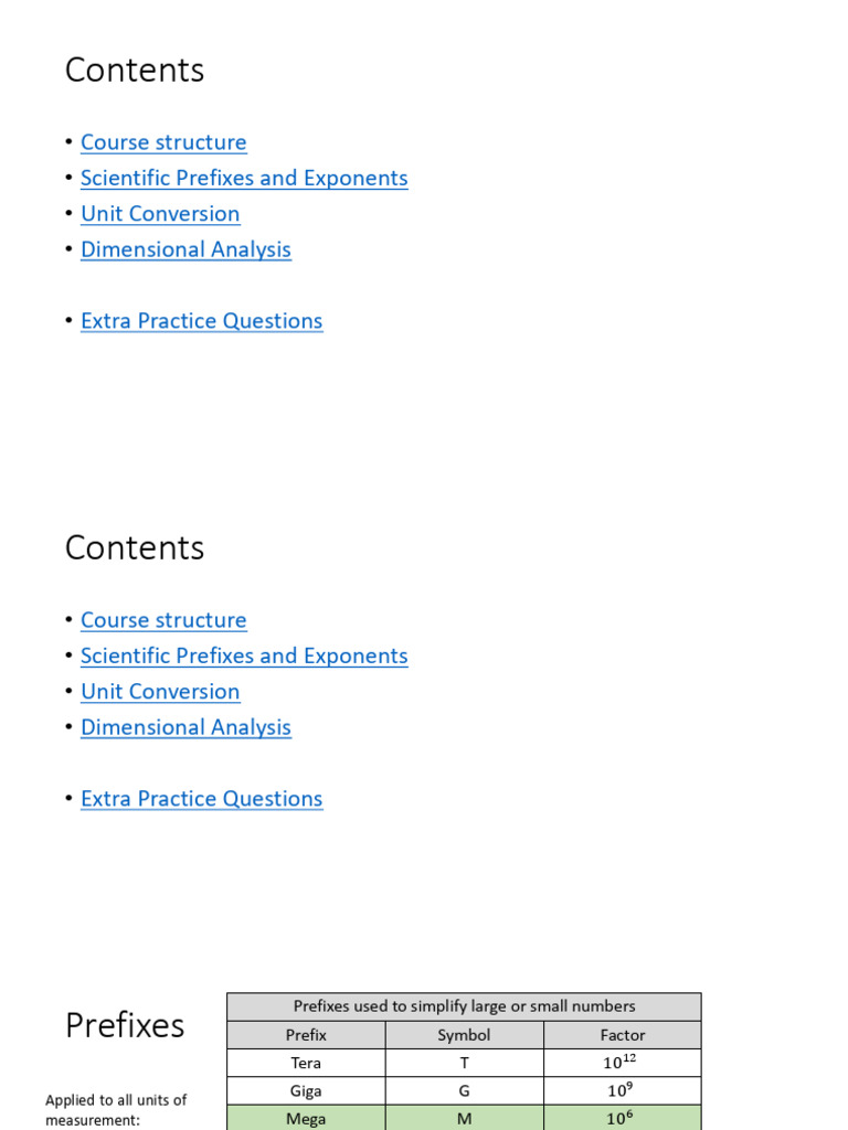 1. Course Introduction, Exponents, Unit Conversion, Dimensional Analysis | PDF | Multiplication ...